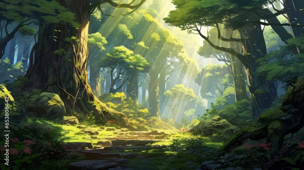 a beautiful japanese landscape scenic view in a green forest with ...