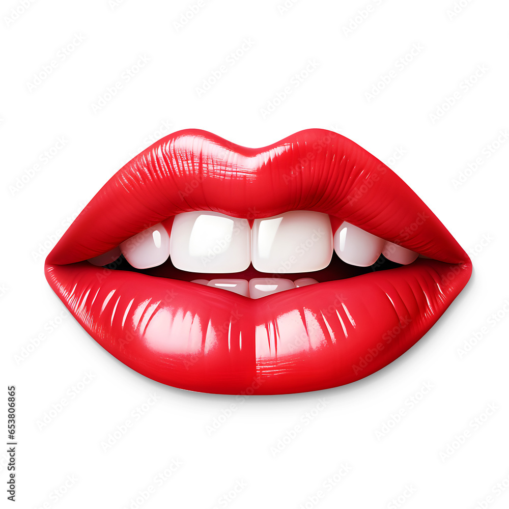 lèvres de femme, bouche ouverte, rouge à lèvres, dents blanches - fond ...