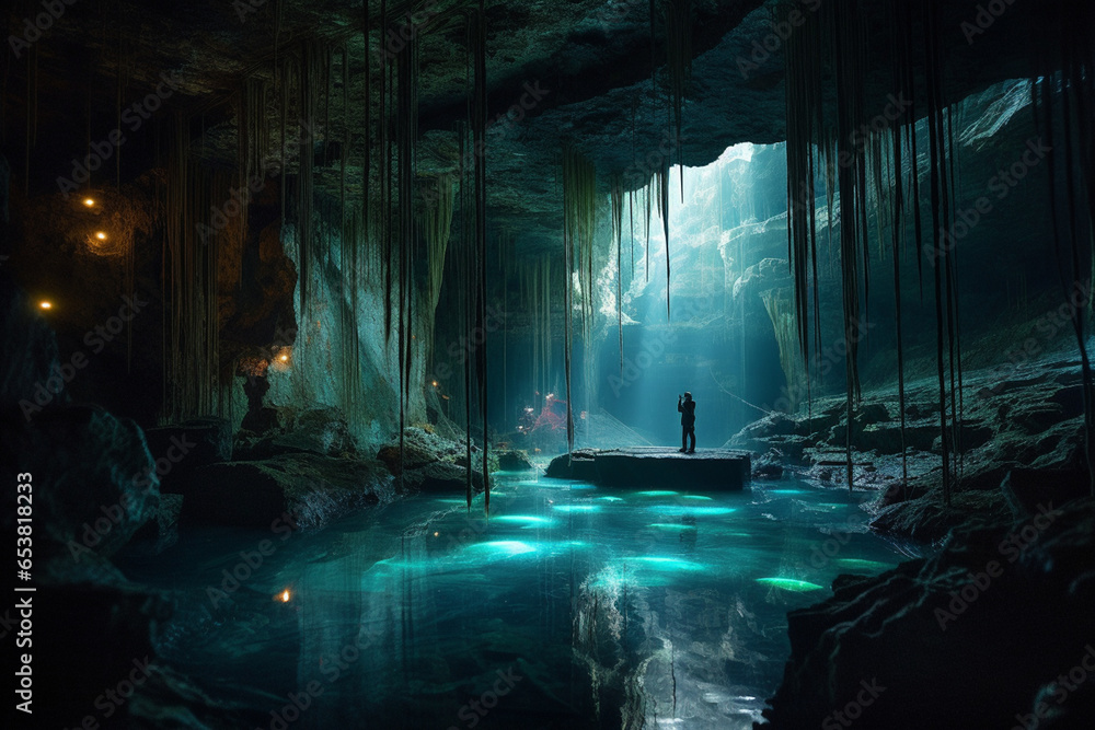 Beneath a cascading waterfall, a hidden grotto reveals a symphony of ...