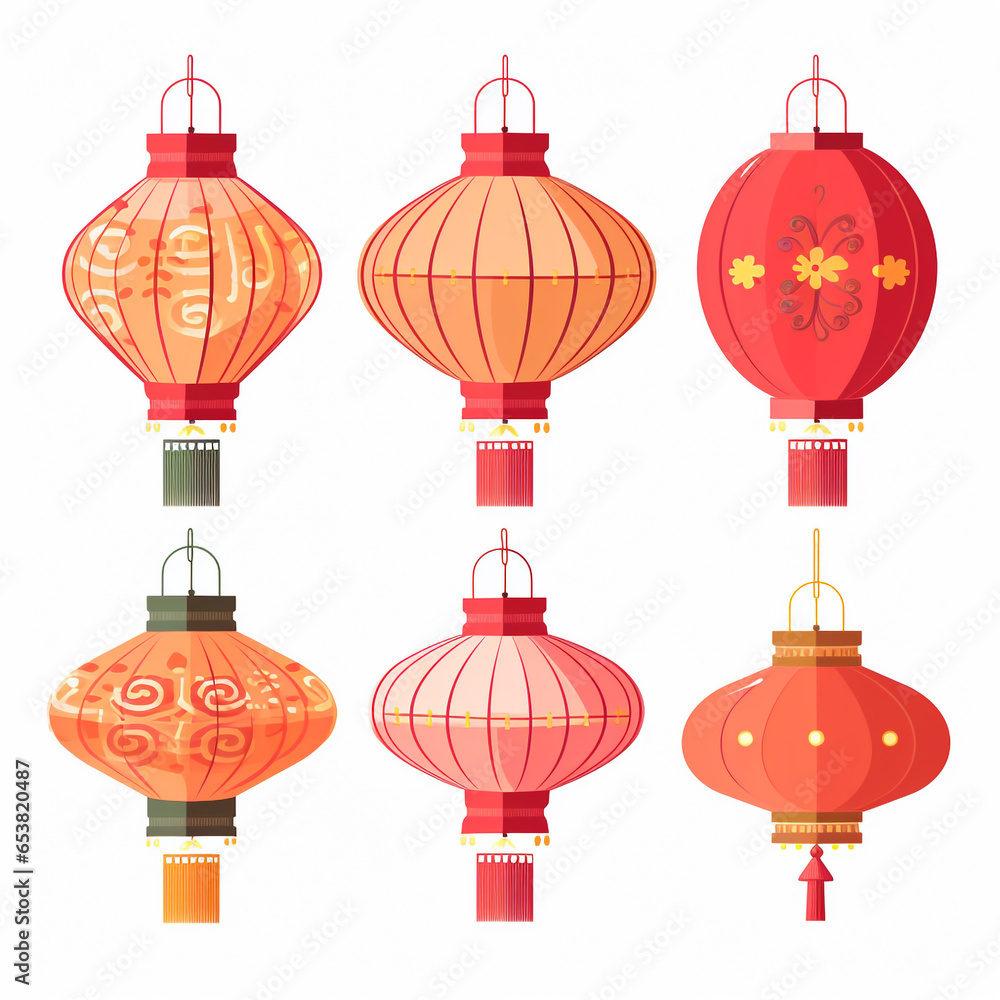 2d flat illustration of Chinese traditional lantern isolated on white ...