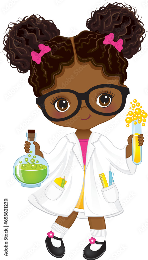 Vector Cute Little Black Girl Dressed as Scientist Stock Vector | Adobe ...