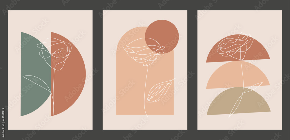 Minimalist Boho style background set with textured designs wall decor ...