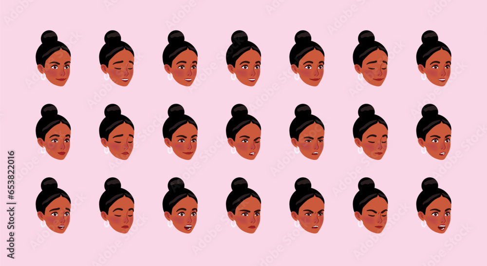 African american bundle, black hair woman emote set. Dark attractive ...