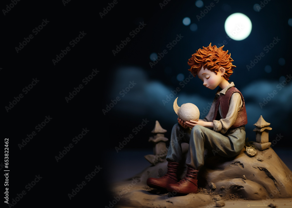 little boy figurine made of clay with red hair, dressed as a prince ...