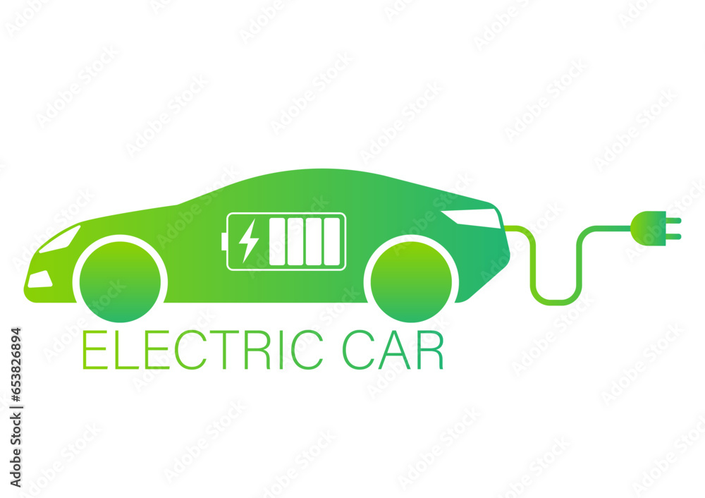Electric Car. EV Car Symbol. Electric Car at Charging Station. Green ...