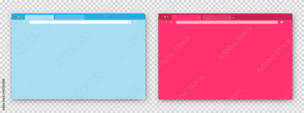 Browser windows. A set of realistic empty blue and pink browser windows ...