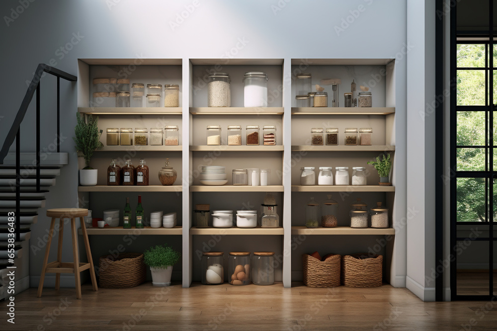 Simple and Organized Minimalist Kitchen Pantry with Glass Jerry Cans ...