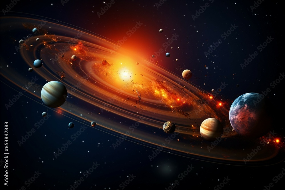 Complete solar system realistic space background featuring all planets ...