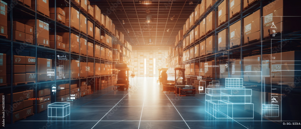 Futuristic Technology Retail Warehouse: Digital and Visualization of Industry 4.0. smart ...