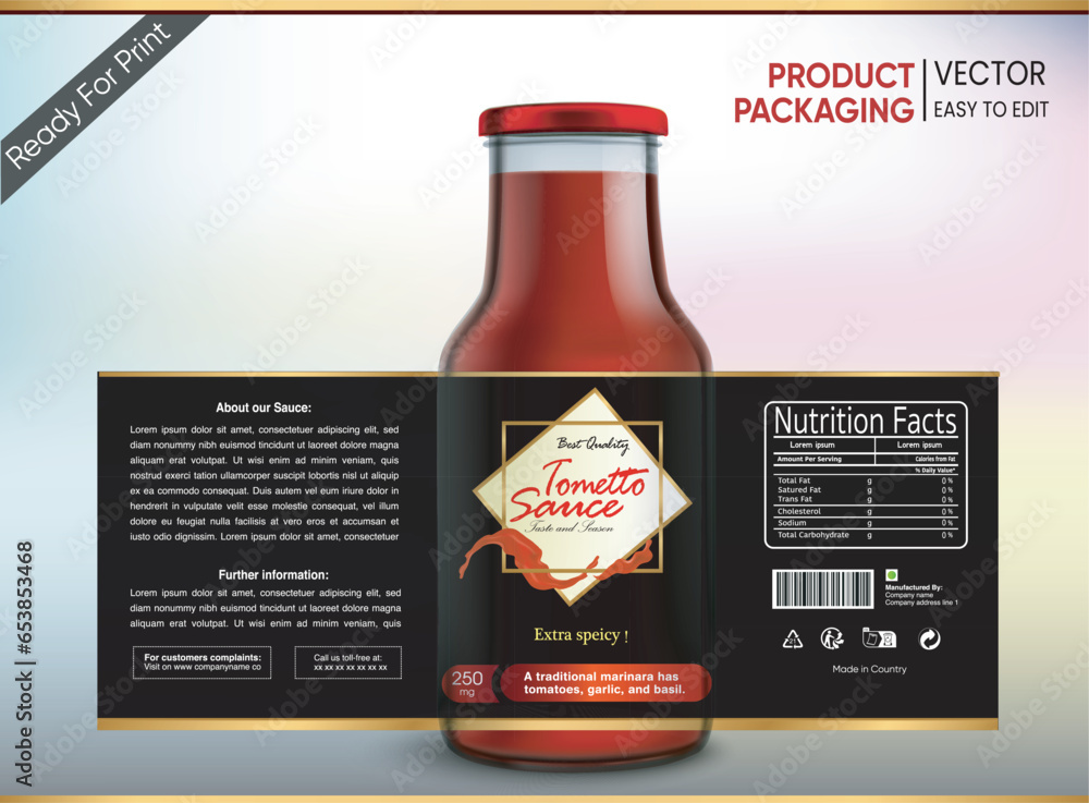 Vetor de Tometto Sauce Label, Sauce label, Chilli pack, Sauce bottle ...