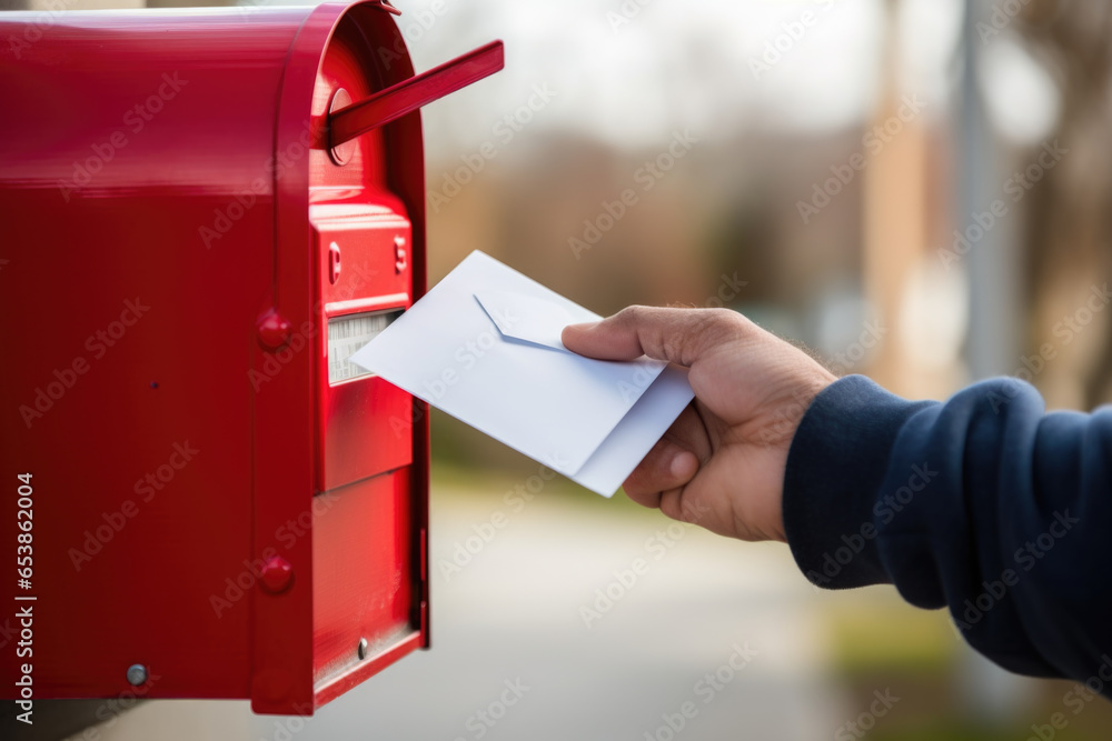 Mailman putting letter in the mail box on the street Stock Photo ...