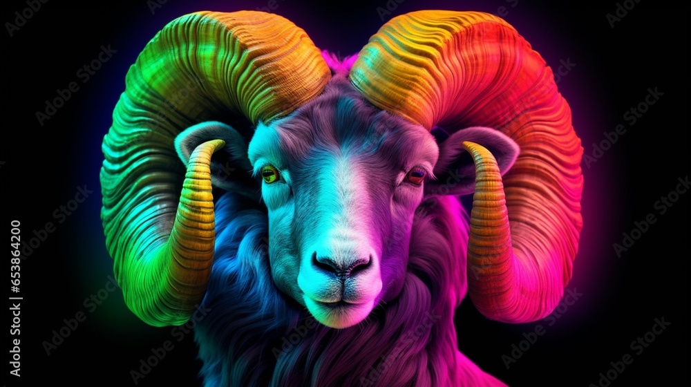 neon rainbow colored Aries Zodiac Sign hyper realism.Generative AI ...