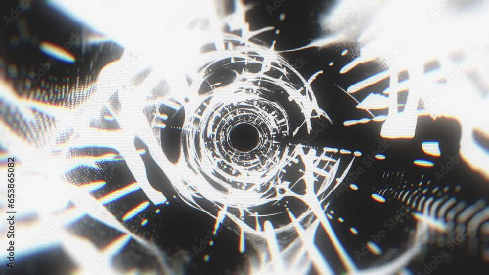 Abstract Black And White Graphic Vortex Tunnel Loop/ 4k animation of an abstract tunnel with ...