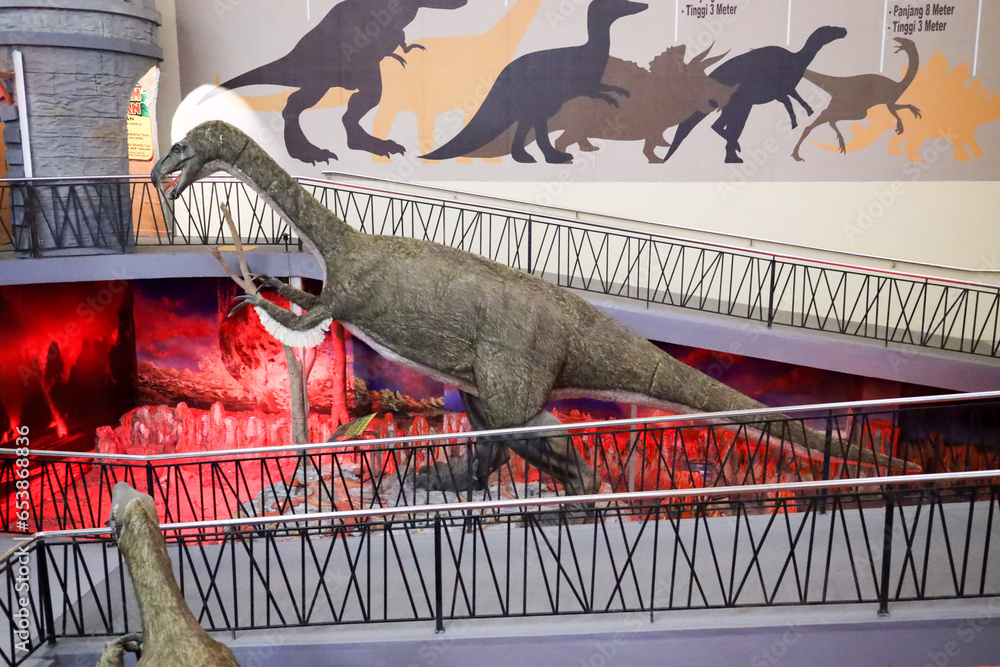 East Java, Indonesia - August 14, 2023. Fossil and Satue of a T-rex ...