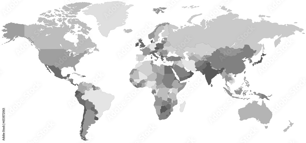 Foto de High Detailed World Map in Gray scale on Transparent Background ...