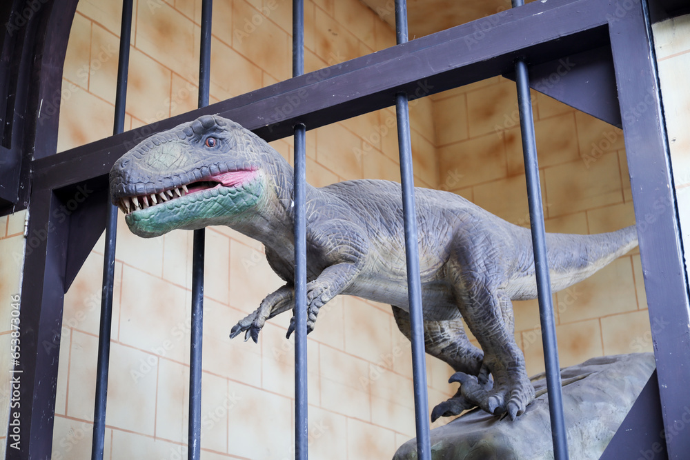 East Java, Indonesia - August 14, 2023. Fossil and Satue of a T-rex ...