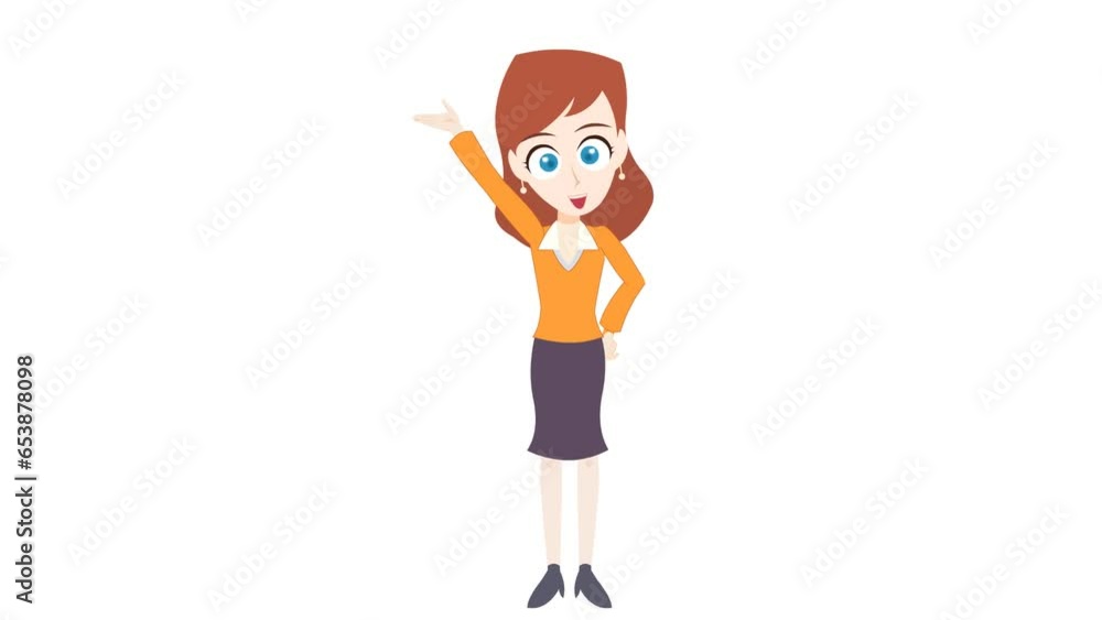 beautiful cartoon girl talking and explaining background and 2d ...