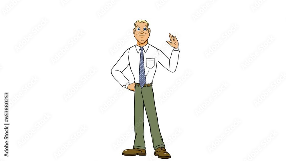 Cartoon man waving with hands, hello, hi, gesture background and 2d ...