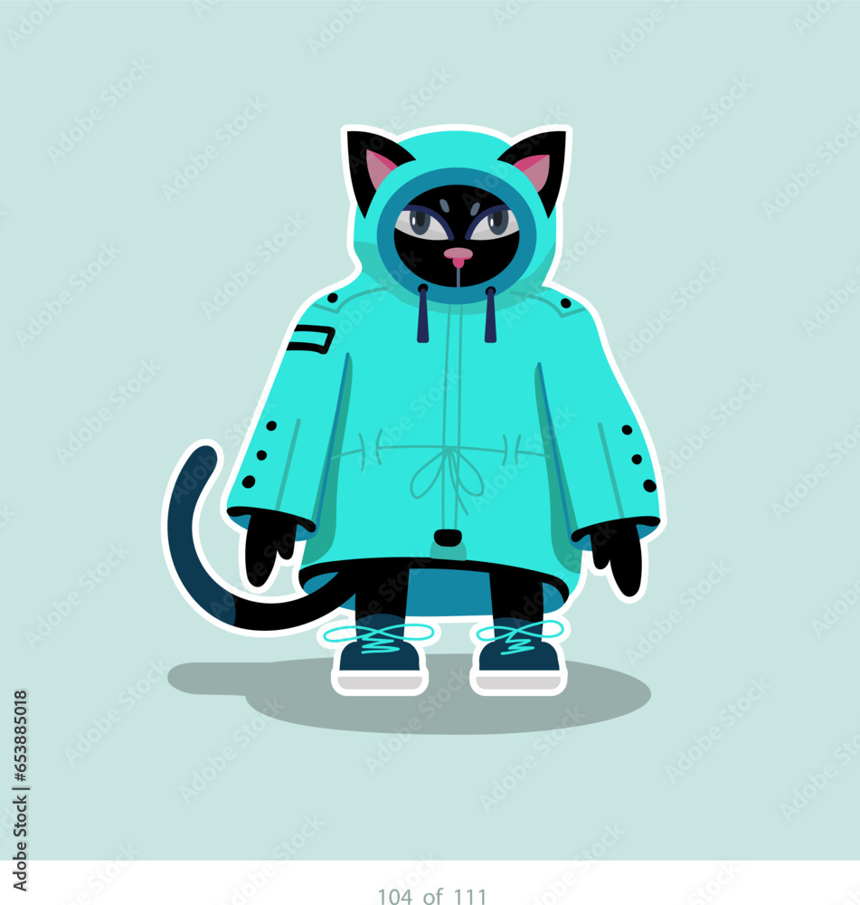 Cartoon stylized cat character. Set of 111 units. Number 104. 2d ...