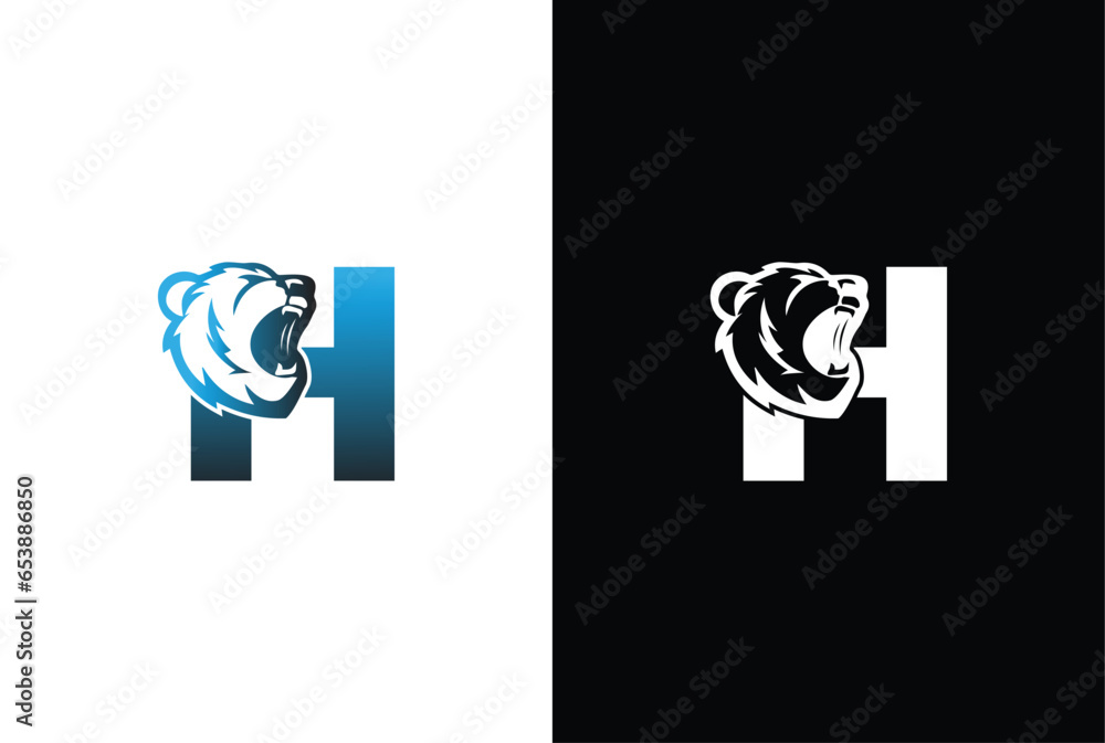 Initial H Bear logo. Bear Abstract H letter with bear modern unique ...