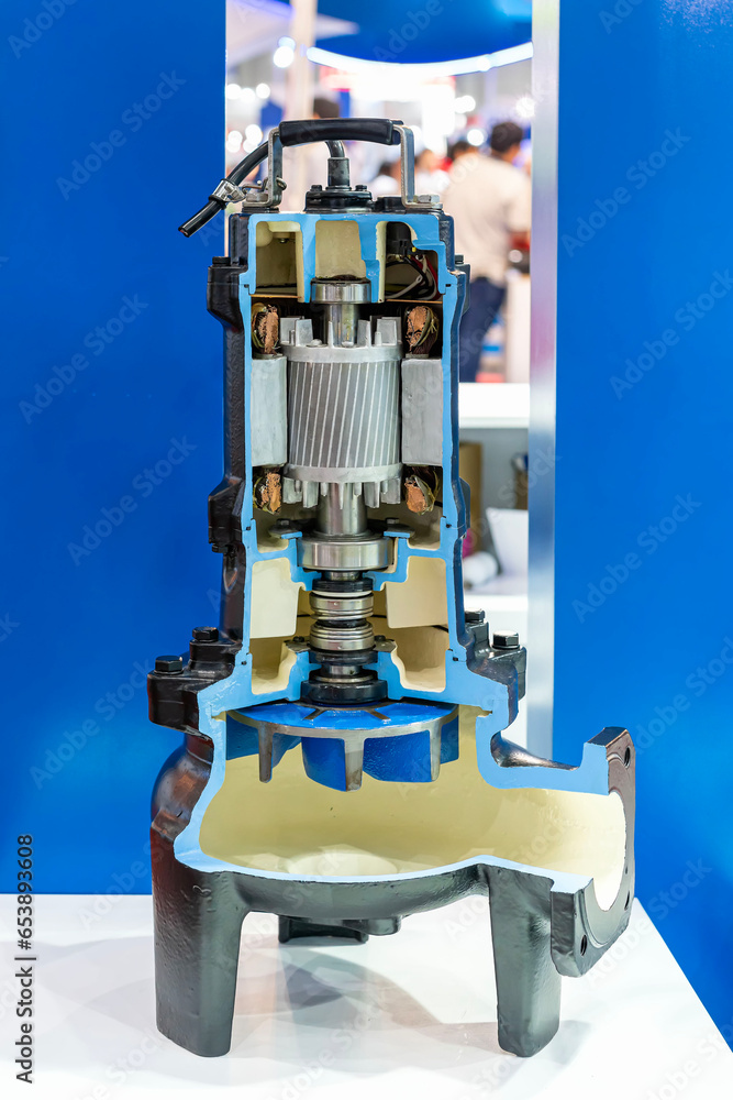 Cut away cross section detail component inside submersible automatic ...