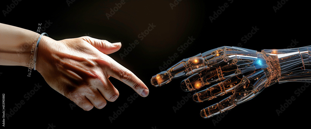 Artificial intelligence and human beings touch and collaborate to ...