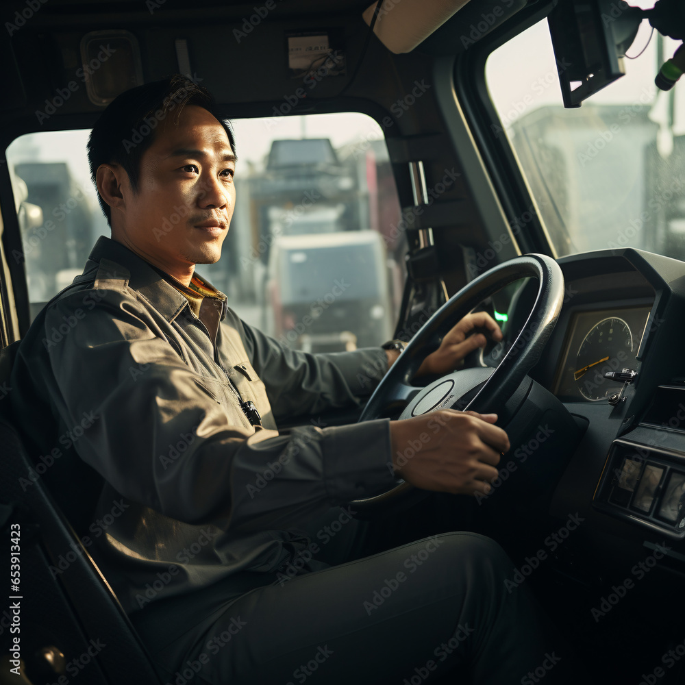 Foto de The Asian driver skillfully navigates the bustling city streets ...