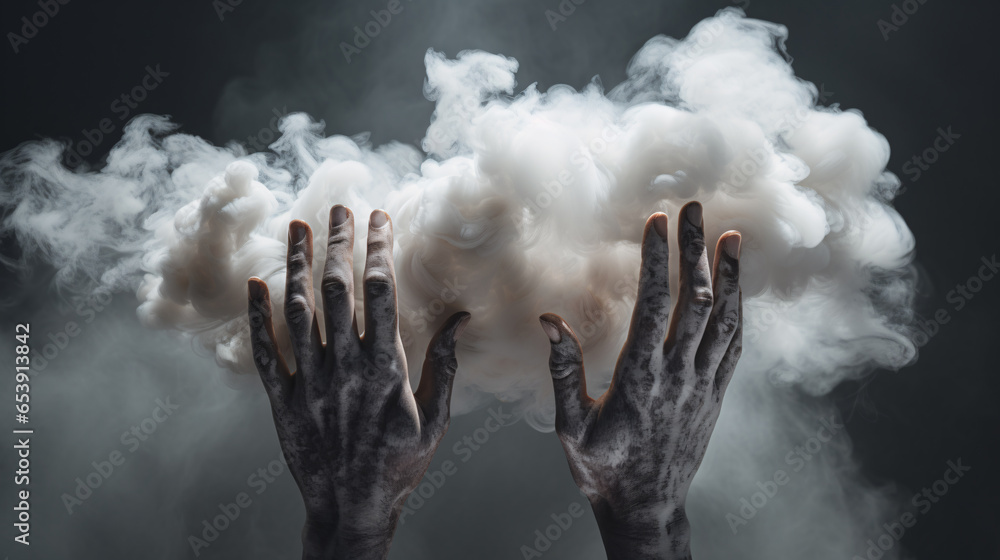 The hand of industrial smoke pollution grips our world,shrouding it in ...