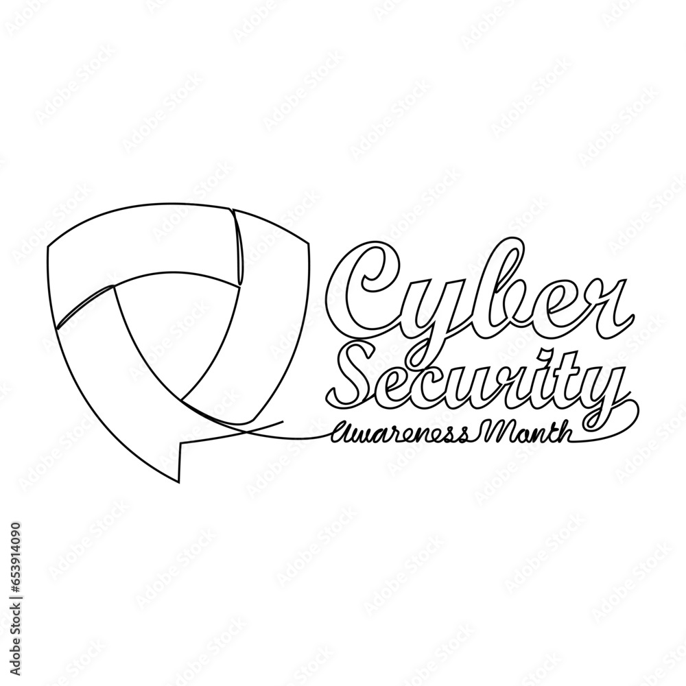 One continuous line drawing of cyber security awareness month with ...