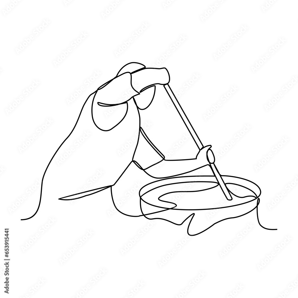 One continuous line drawing of baker working activity with white ...