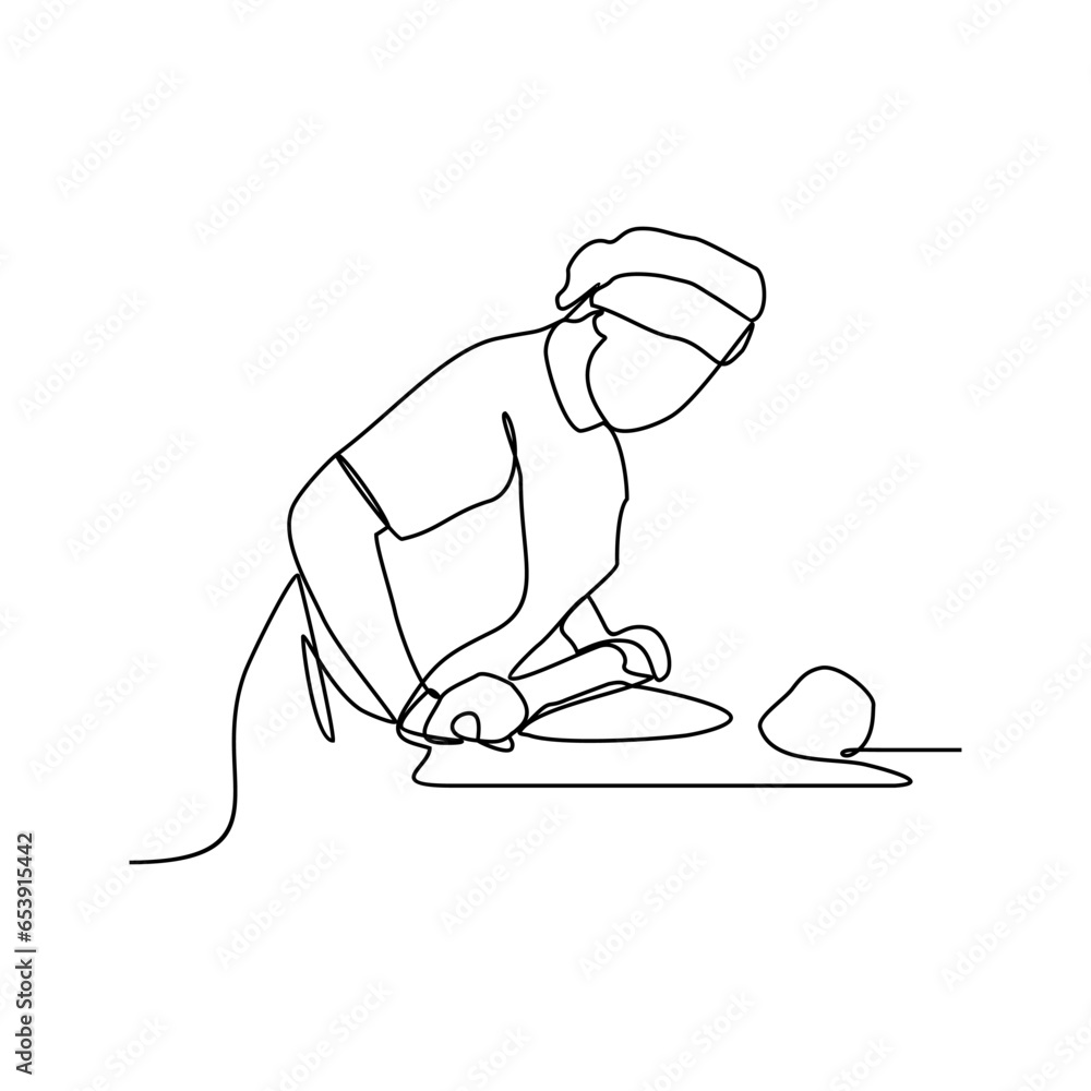 One continuous line drawing of baker working activity with white ...