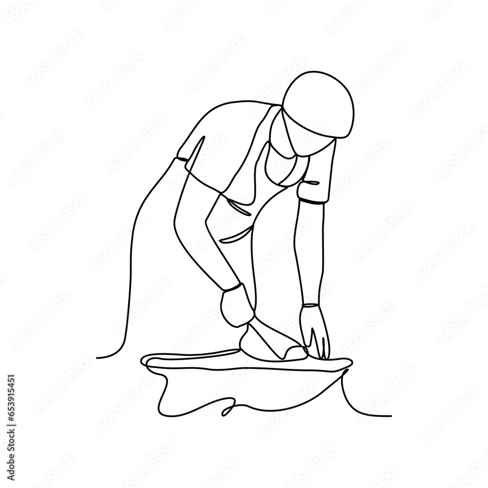 One continuous line drawing of baker working activity with white ...