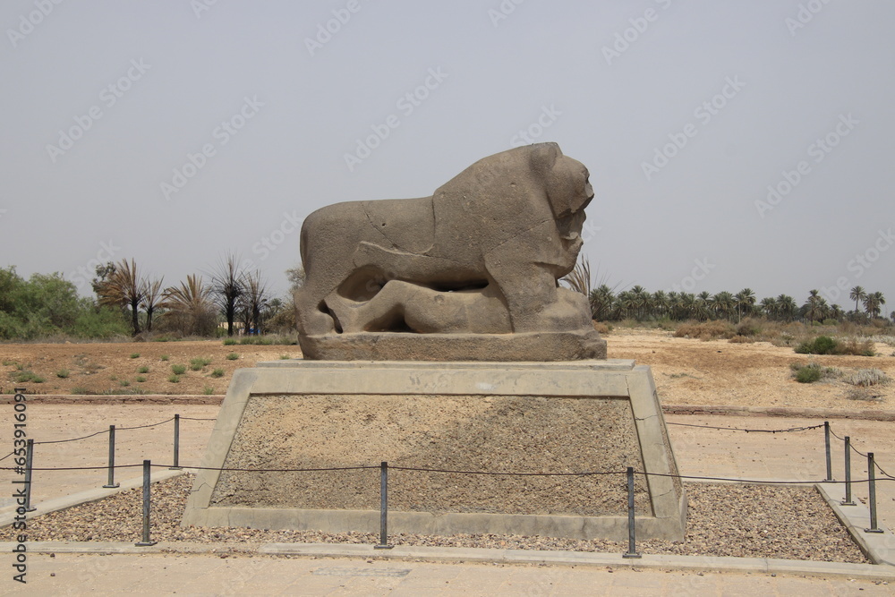 Lion of Babylon in Iraq 2600 years ago with blue sky Stock Photo ...