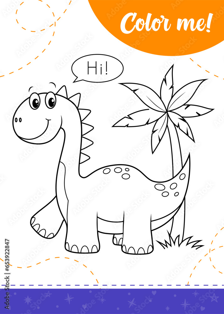 Coloring page for kids with cartoon funny dinosaur. A printable ...