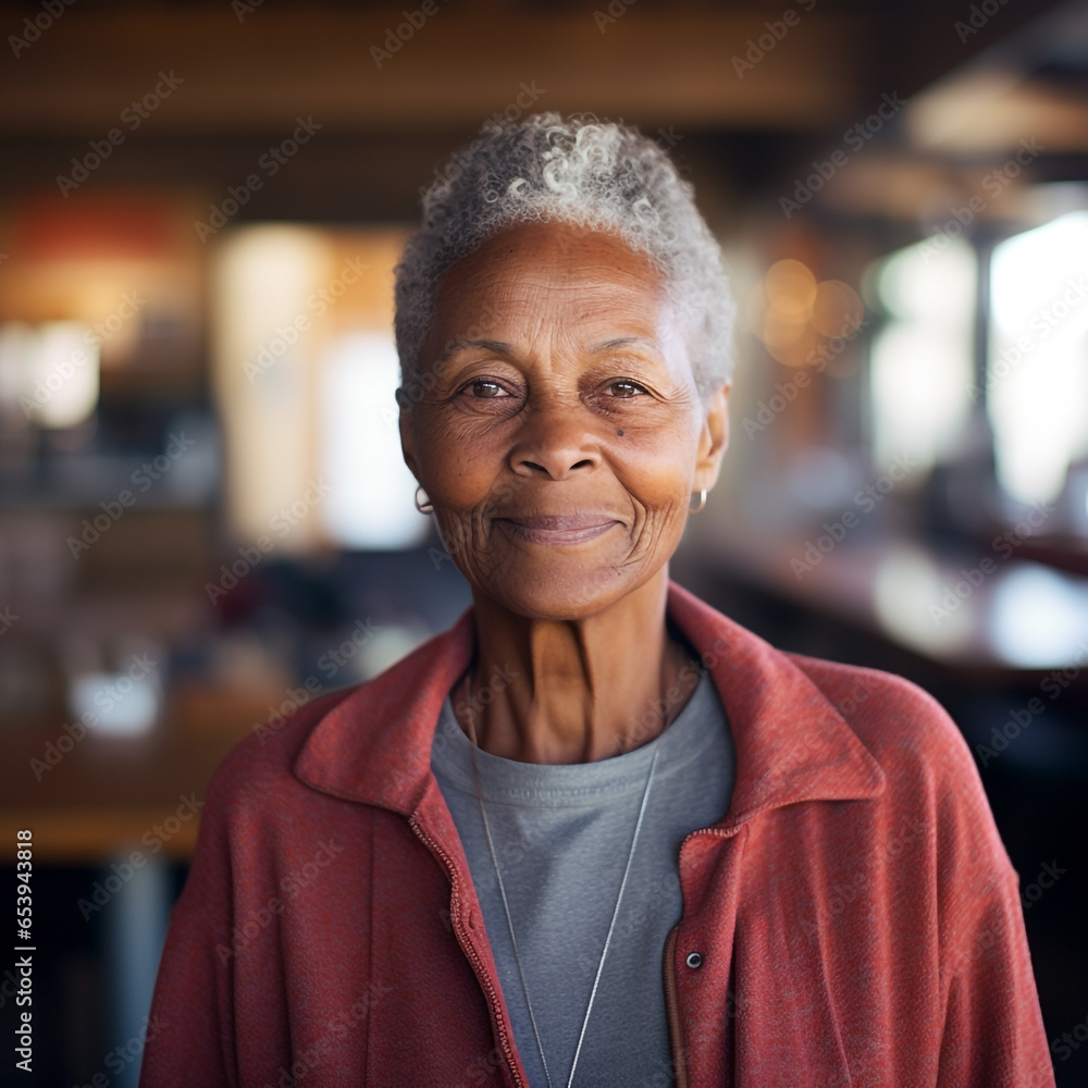 Elderly Black African American Woman with Short Gray Hair Exuding ...
