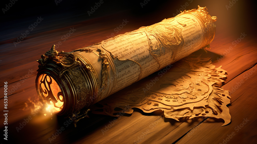 Surreal illustration of legendary scroll with flame effect. Legendary ...
