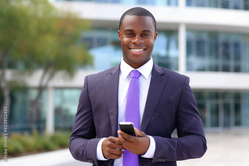 Professional man in suit and tie holding cell phone. This image can be ...