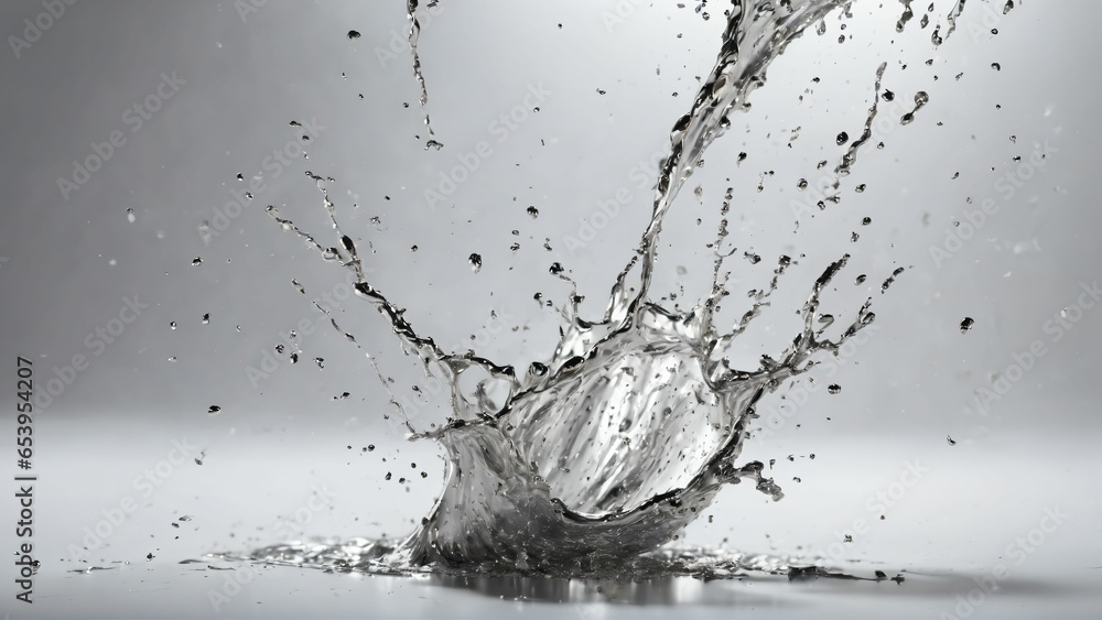 Liquid silver splash close up. Side view on white background. Liquid ...