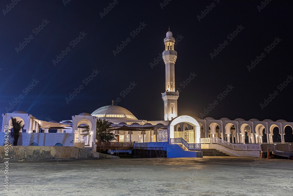 Exterior details of the Al Rahmah Mosque floating mosque in Jeddah ...