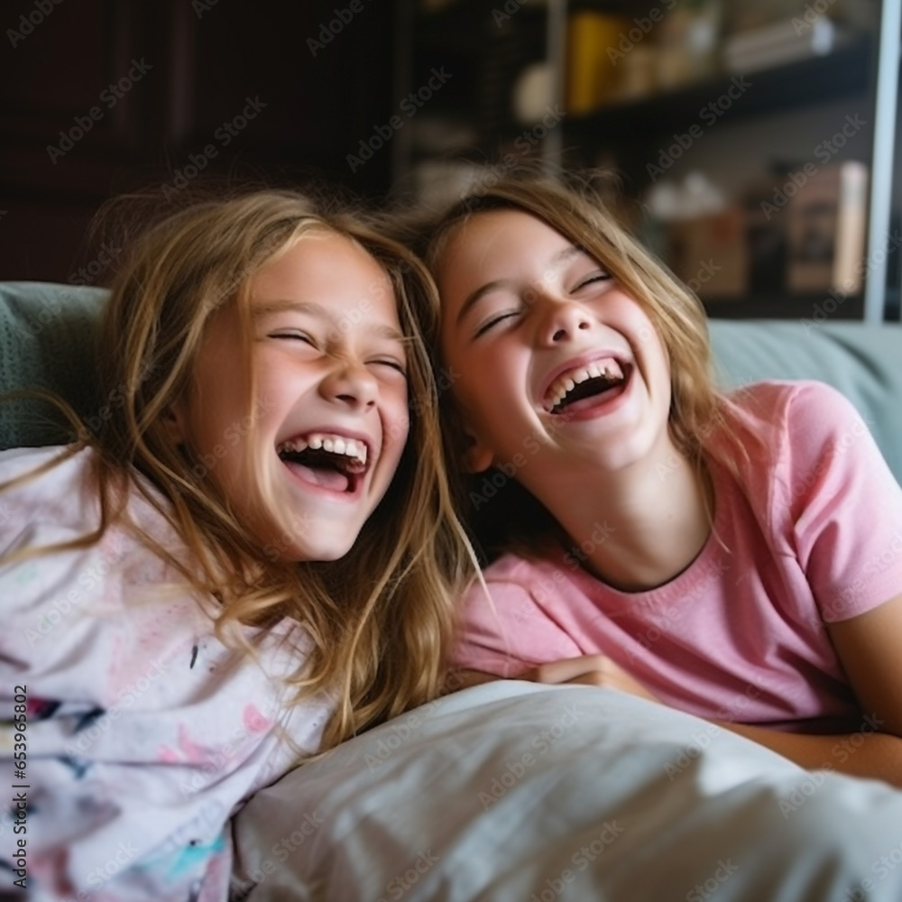 Sisters Bonding: Young Siblings Reveling in a Candid Laugh Together ...