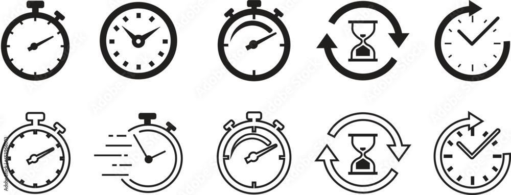Time and Clock icons design in flat, line set. isolated on transparent ...