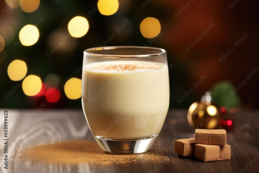 lens captures a mouthwatering shot of creamy, homemade eggnog poured ...