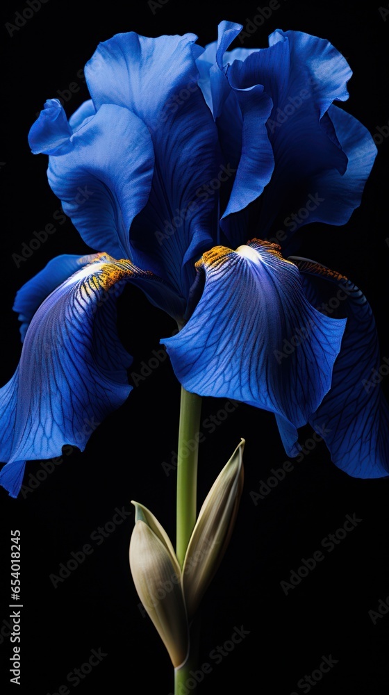 Blue iris close-up. Flowers on a black isolated background. wallpaper ...