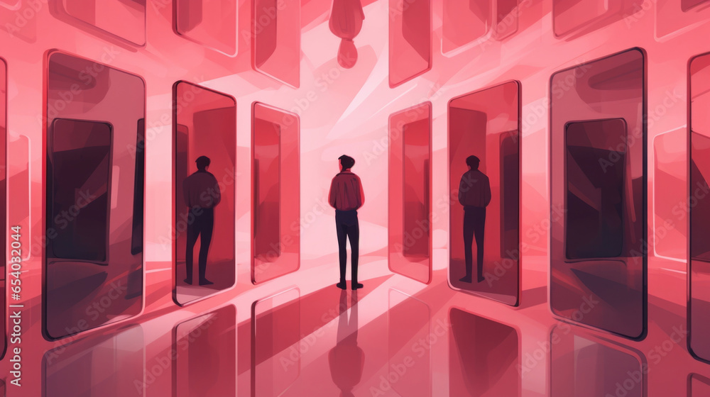 The protagonist explores a room filled with mirrors that distort their ...