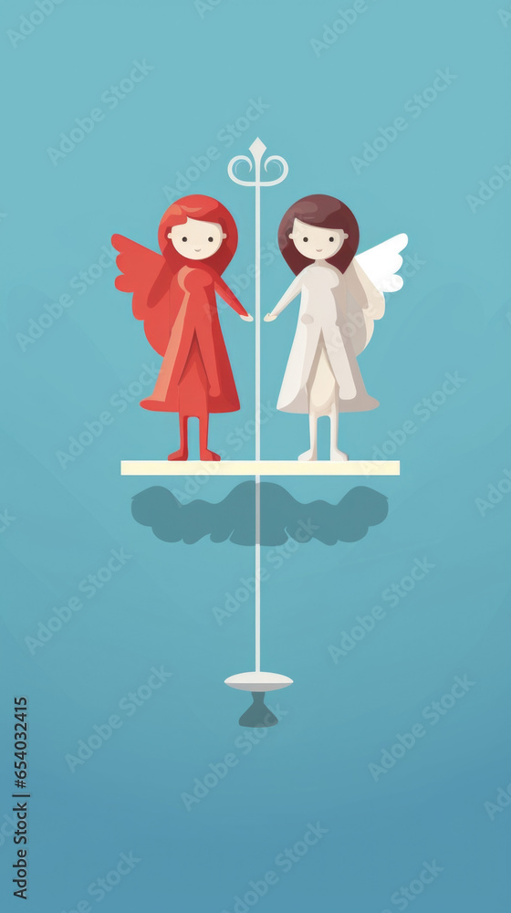 A characters conscience is portrayed as a miniature angel and devil ...