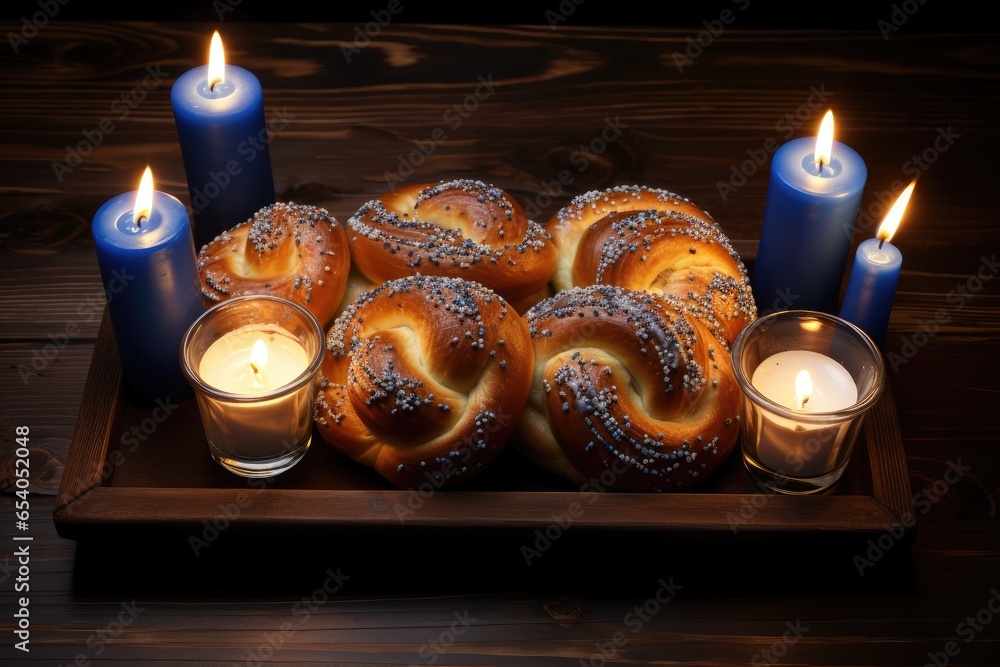 Homemade challah braided bread for Sabbath holiday on dark wooden ...