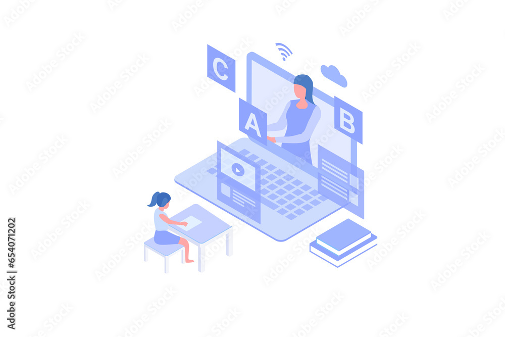 Online education and e-learning. People stay home and studying online ...