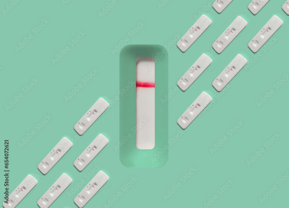 Rapid antigen tests (RAT). There are one red marking on the test. Rapid ...