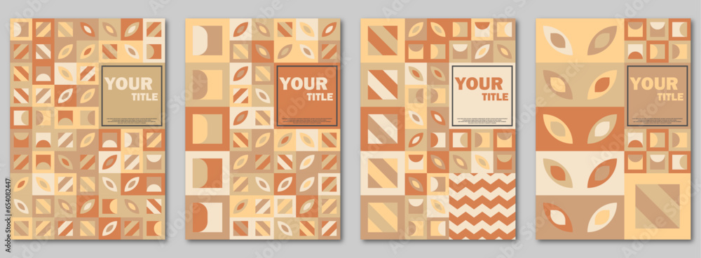 Set of 4 cover templates in an abstract retro pattern with cream color ...