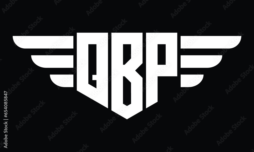 QBP three letter logo, creative wings shape logo design vector template ...